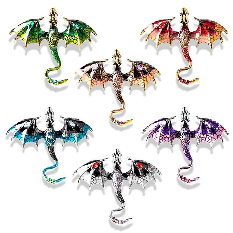 High-Quality-Vintage-Dragon-Men-Women-Brooch-Rhinestone-Flying-Leg-and ...