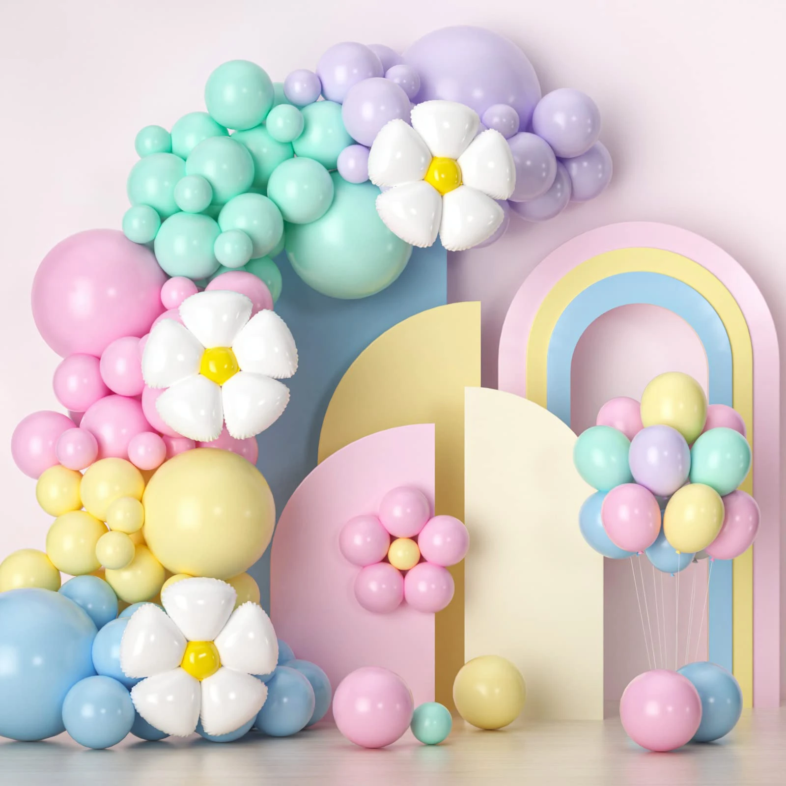 140 Pieces Macron Pastel 5 Colors Daisy Foil Balloon Garland Arch Set ...