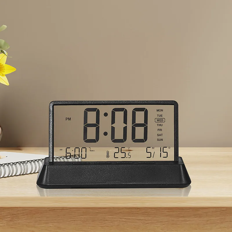 LCD-Digital-Alarm-Clock-Transparent-Date-Week-Temperature-Display-Three ...