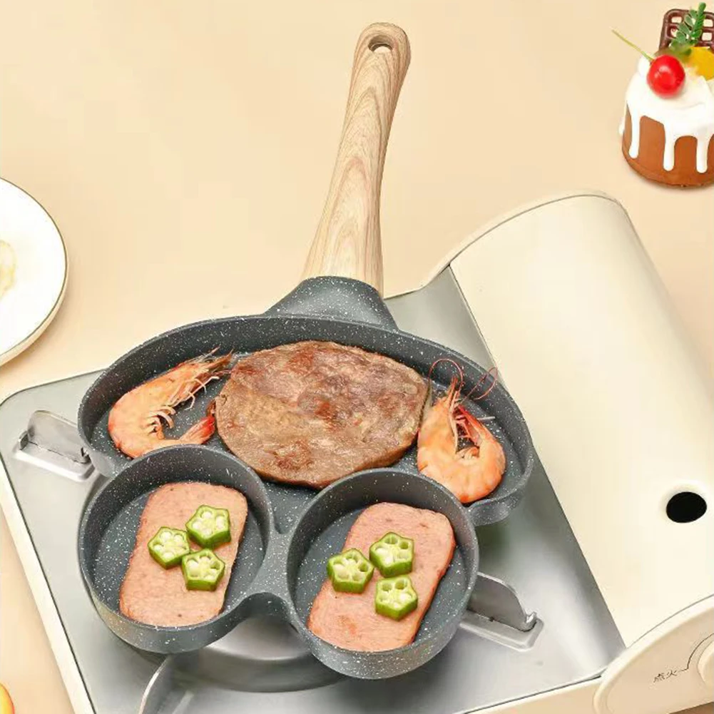 4 홀 프라이팬 두꺼운 오믈렛 팬 붙지 않는 계란 팬케이크 스테이크 요리 계란 햄 팬 아침 식사 메이커 조리기구