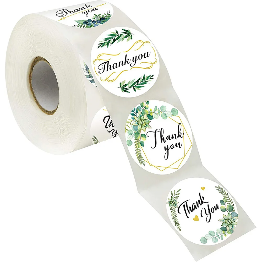 100-500pcs-1-1-5inch-Greenery-Thank-You-Stickers-Leaf-Sticker-Roll-for ...