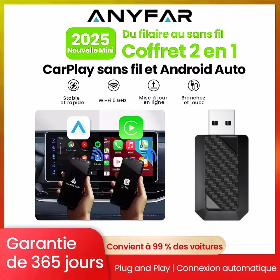 Carplay Wireless Adapter Android Auto 2in 1 Smart Dongle 2025 5G WIFI ...