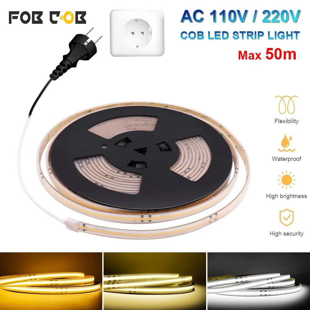 AC-110V-220V-COB-LED-Strip-IP67-Waterproof-High-Bright-220V-LED-Strip ...