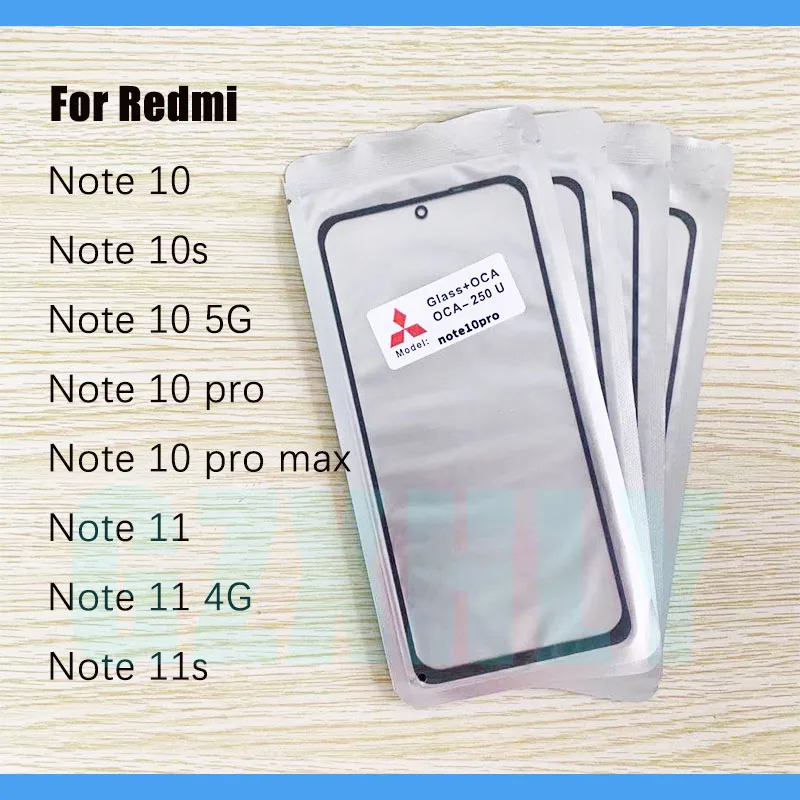 Vidro exterior frontal + lente oca lcd, para xiaomi redmi note 11, 11s, 10s, 4g, nota 10 pro max ...