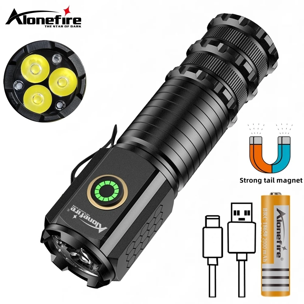 High-Bright-3x-Led-Flashlight-Type-C-USB-Rechargeable-Portable-Clip ...