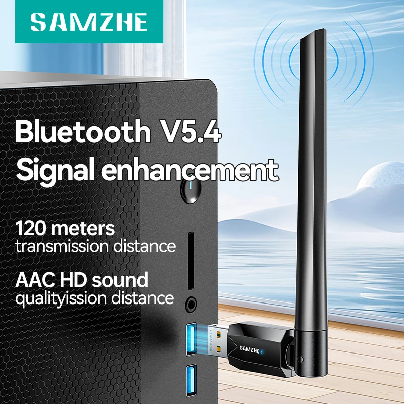 SAMZHE Bluetooth 5.4 Adapter for PC 120m Long Range USB Dongle Wireless ...