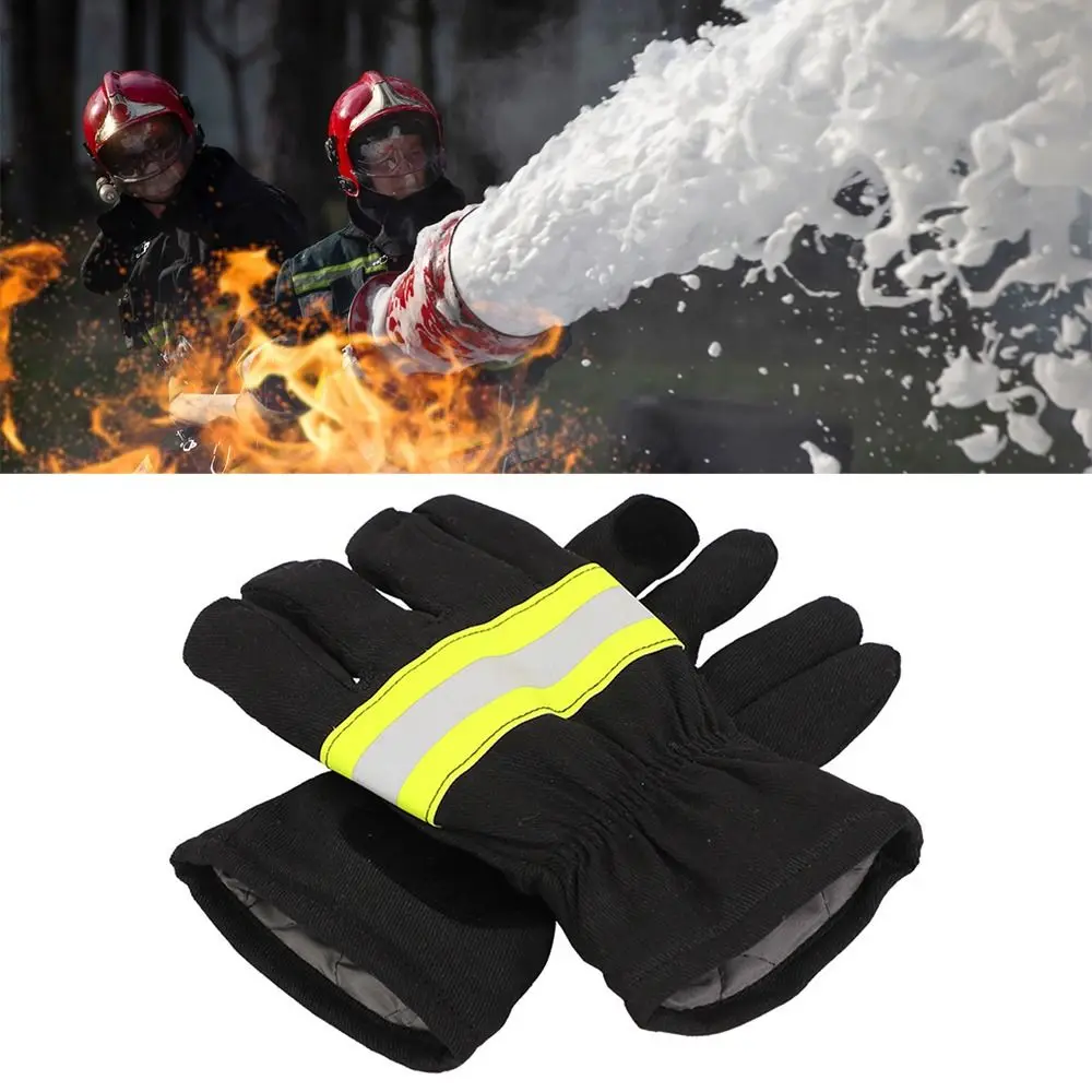 Black Fireman Gloves Firefighter Training Reflective Strap Fire ...