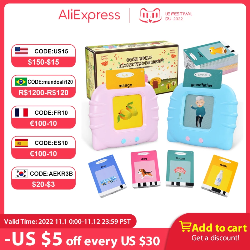 Kids Audio Electronic Cards Book Cognitive Talking Flash Cards Early ...