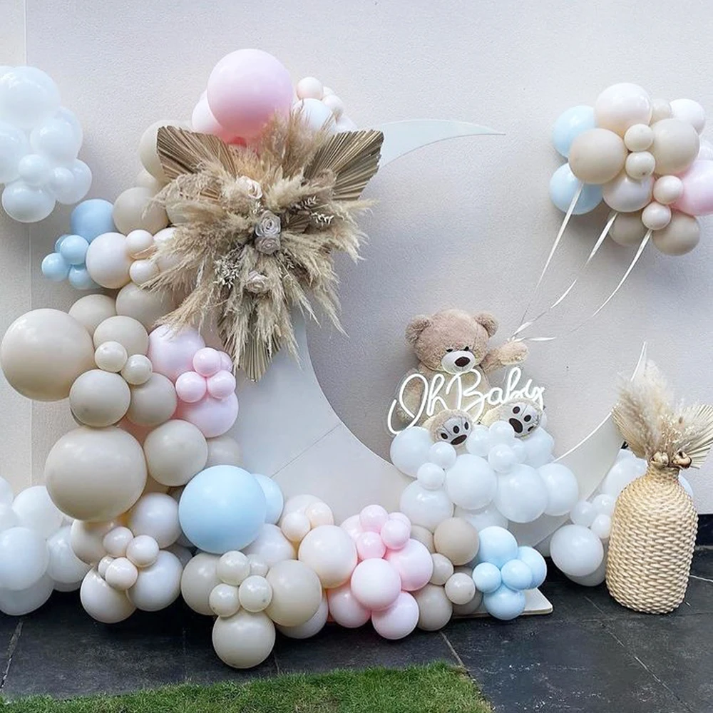 109Pcs White Sand Baby Blue Pink Balloons Arch Kit Baby Shower Balloon ...