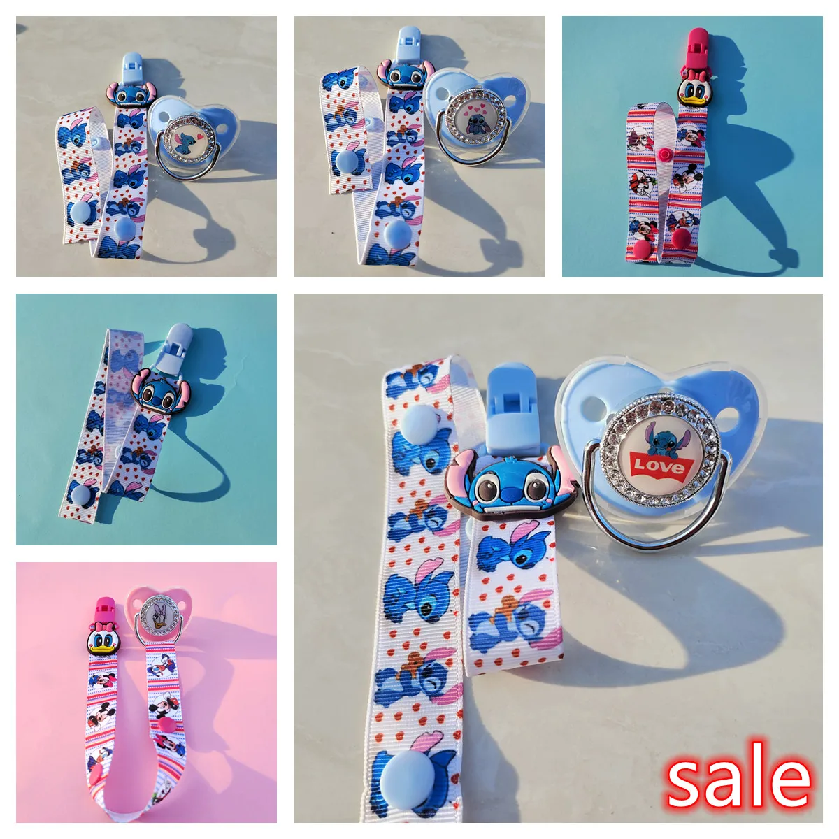 Disney Luxury Pacifier Adjustable pacifier strap clip Bling BPA free ...
