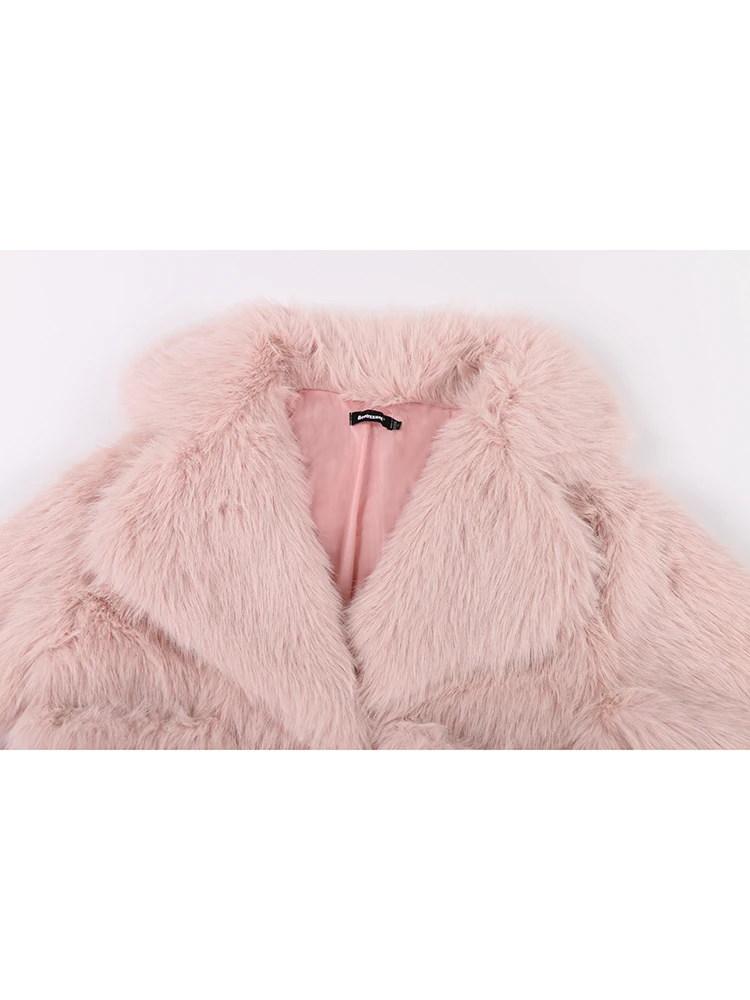 Nerazzurri Winter Short Loose Casual Hairy Soft Thick Warm Pink Faux Fur Coat Women with Big ...