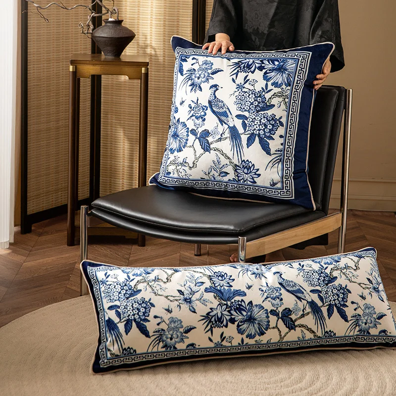 Big Size Cushion Cover Blue White Porcelain Print Throw Pillow Case ...