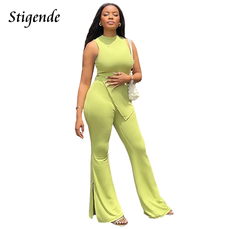 Women-Elegant-Bodycon-Two-Piece-Trouser-Set-Sexy-Side-Split-Irregular ...