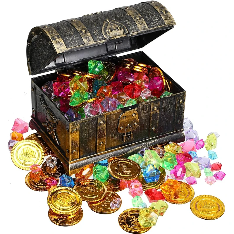 101-Pieces-Pirate-Treasure-Chest-Toy-Box-Gold-Coins-And-Pirate-Gems ...