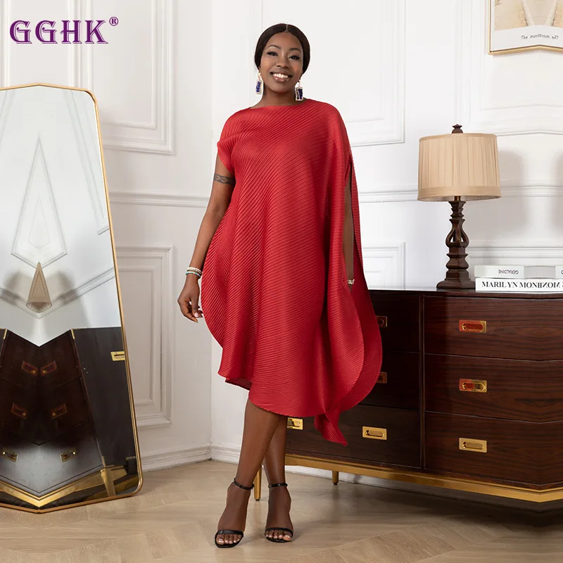 GGHK-High-Quality-2023-New-Solid-Color-Bat-Sleeve-Women-s-Dress-Loose ...