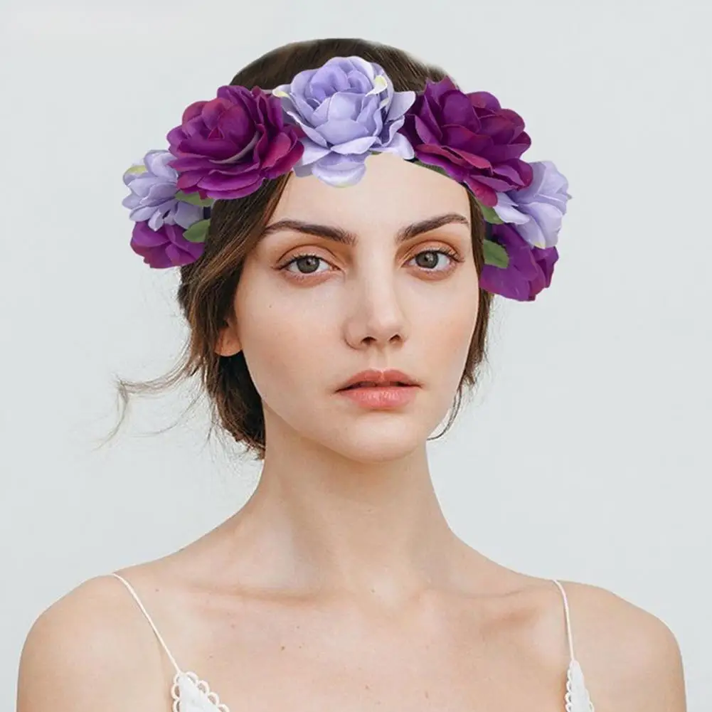 Imitation-Rose-Flower-Headband-Retro-Fake-Flower-Decor-Crown-Headband ...