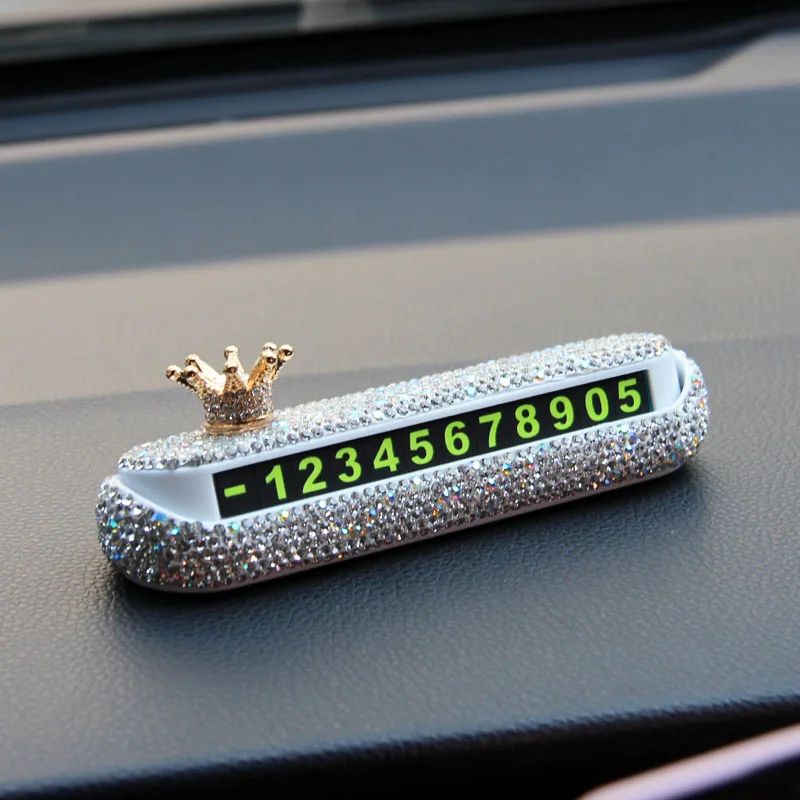 Creative-Crown-Rhinestones-Temporary-Car-Parking-Card-Phone-Number-Card ...