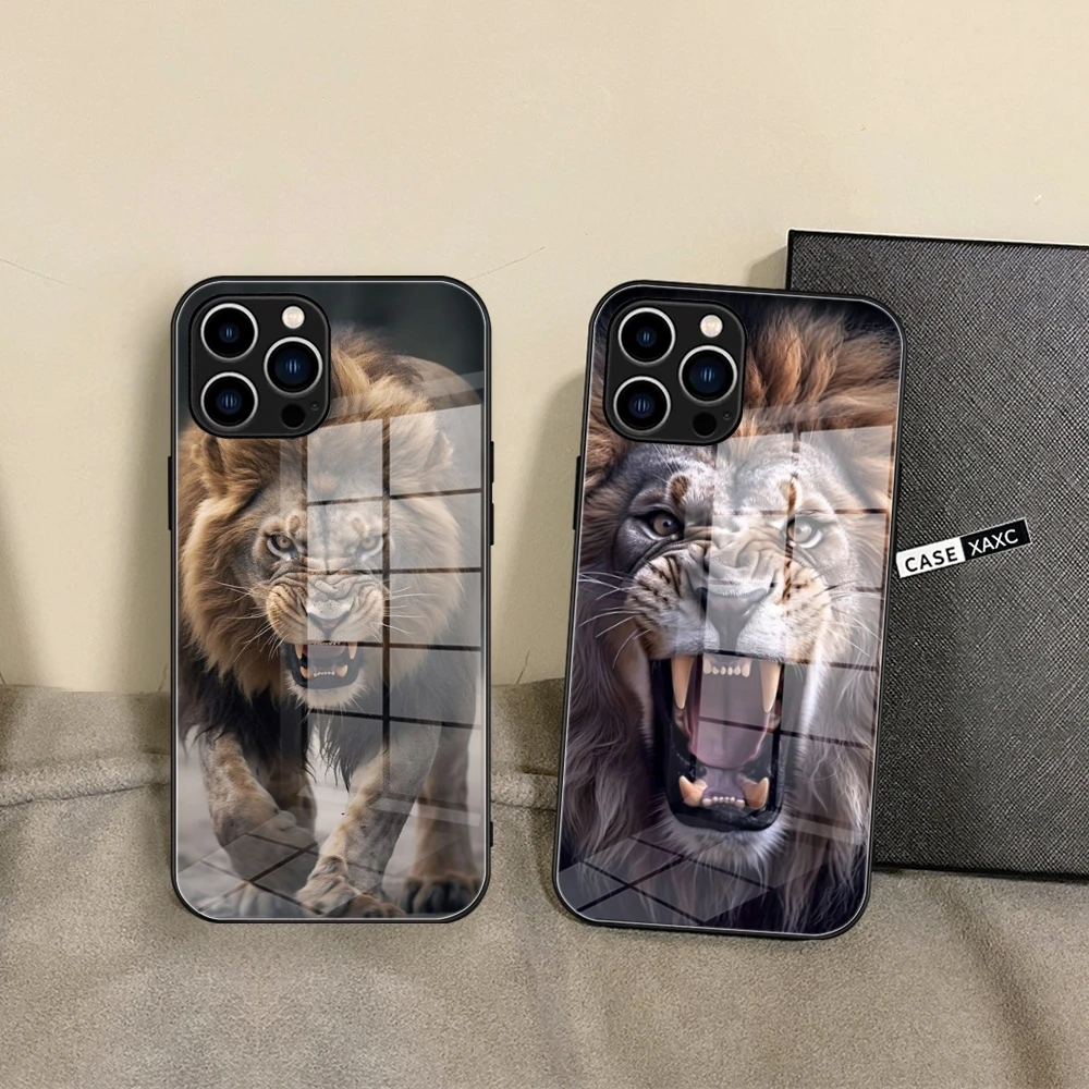 Lion-Phone-Case-Glass-Shell-FOR-IPhone-15ProMAX-14-11-12-Pro-8-7-15 ...