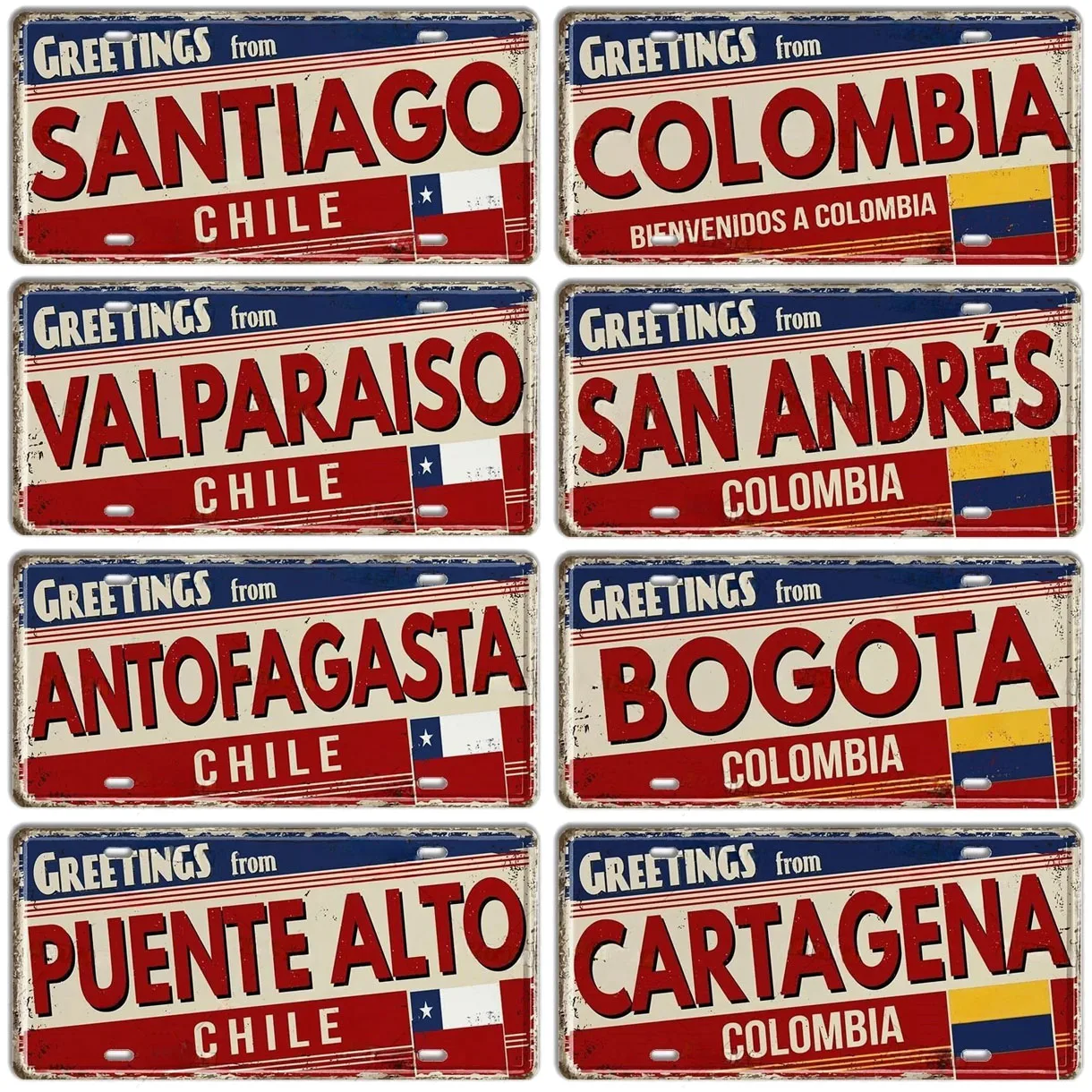 Chile Colombia License Plate for Wall Decoration Metal Tin Signs ...
