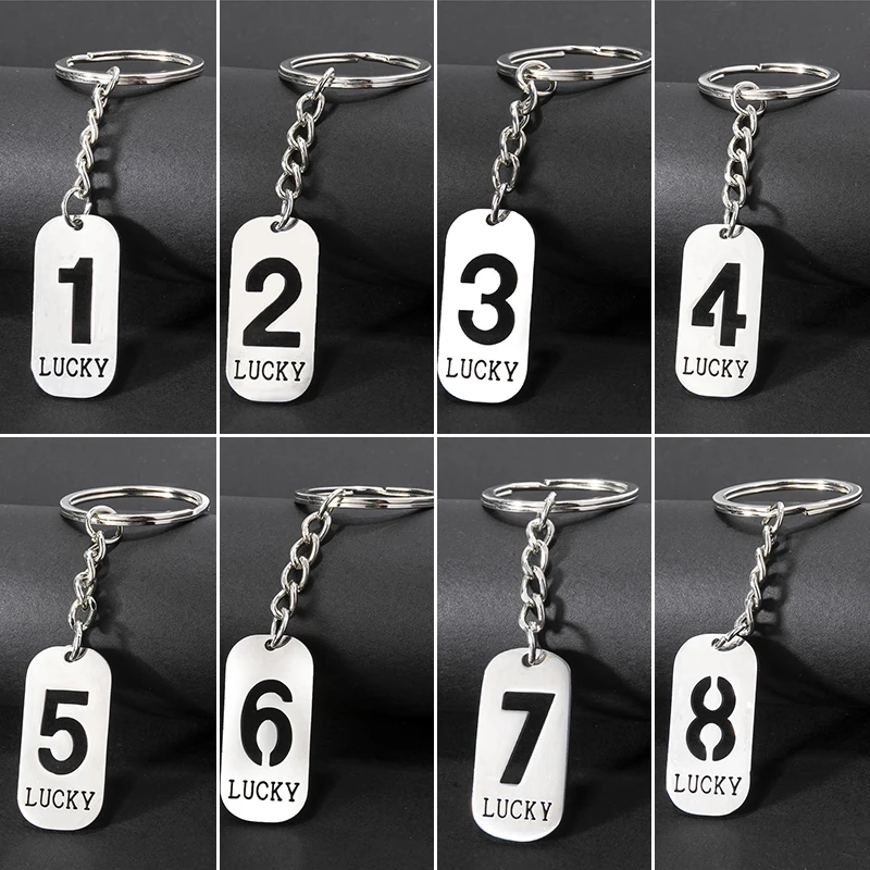 Personalize Arabic Numerals Keyring Stainless Steel Metal Keychain 0 1 ...