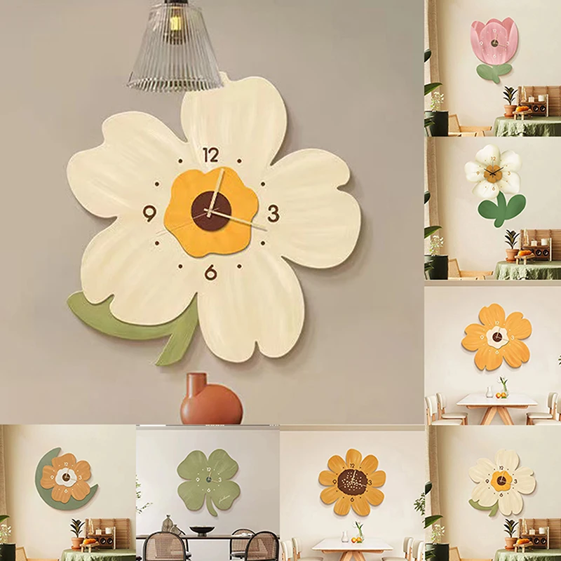 Simple-Flower-Wall-Clock-Flower-Shape-Slient-Decor-Birthday-Living ...
