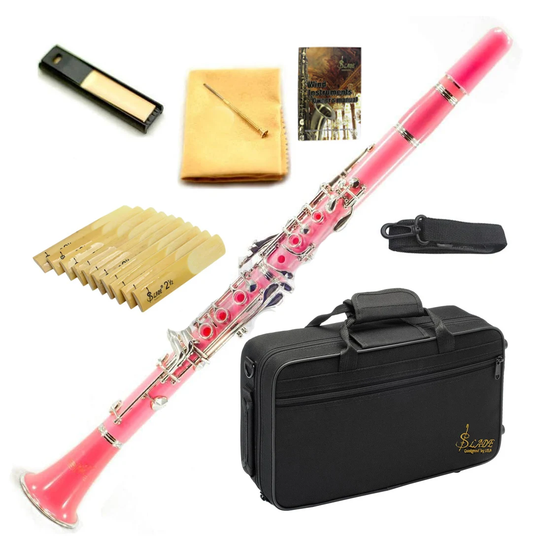 SLADE-Clarinet-Bb-Flat-17-Nickel-Key-Pink-Clarinet-for-Beginners-Comes ...