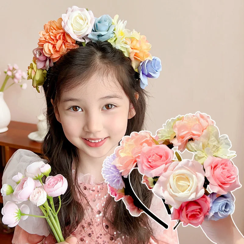 Imitation Flower Girl Hair Hoops Hairpin Princess Floral Headband ...