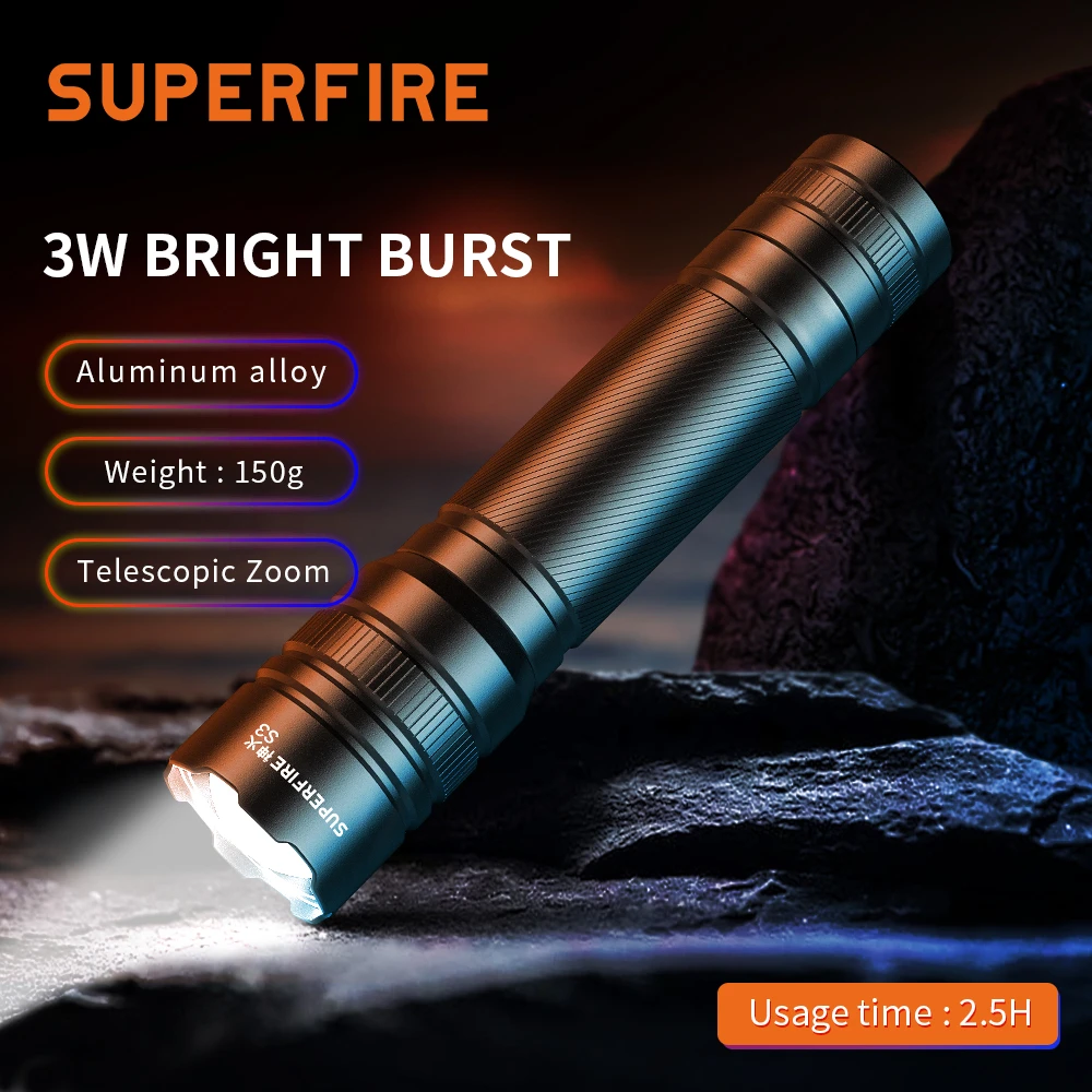 SuperFire Portable LED Flashlight edc Powerful Zoom Mini Torch S3 Use ...