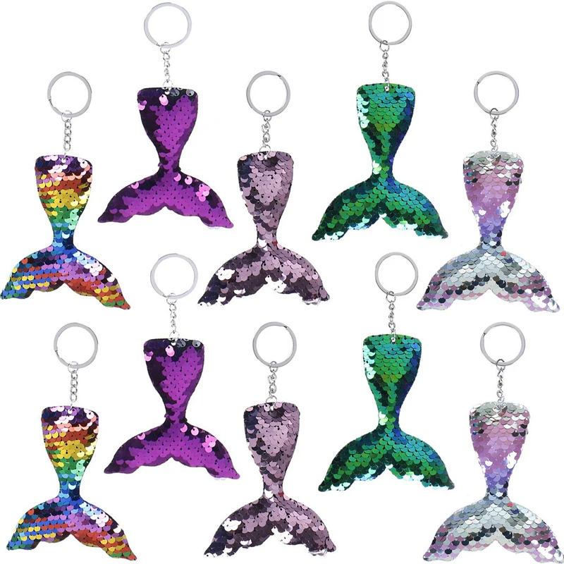 10pcs-Mermaid-Tail-Keychains-Party-Favors-Kids-Birthday-Flip-Sequin ...