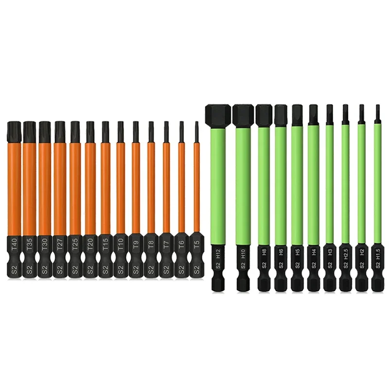 13Pcs 75mm Torx Bit Set + 10Pcs 100mm Hex Head Allen Wrench Drill Bit 1 ...