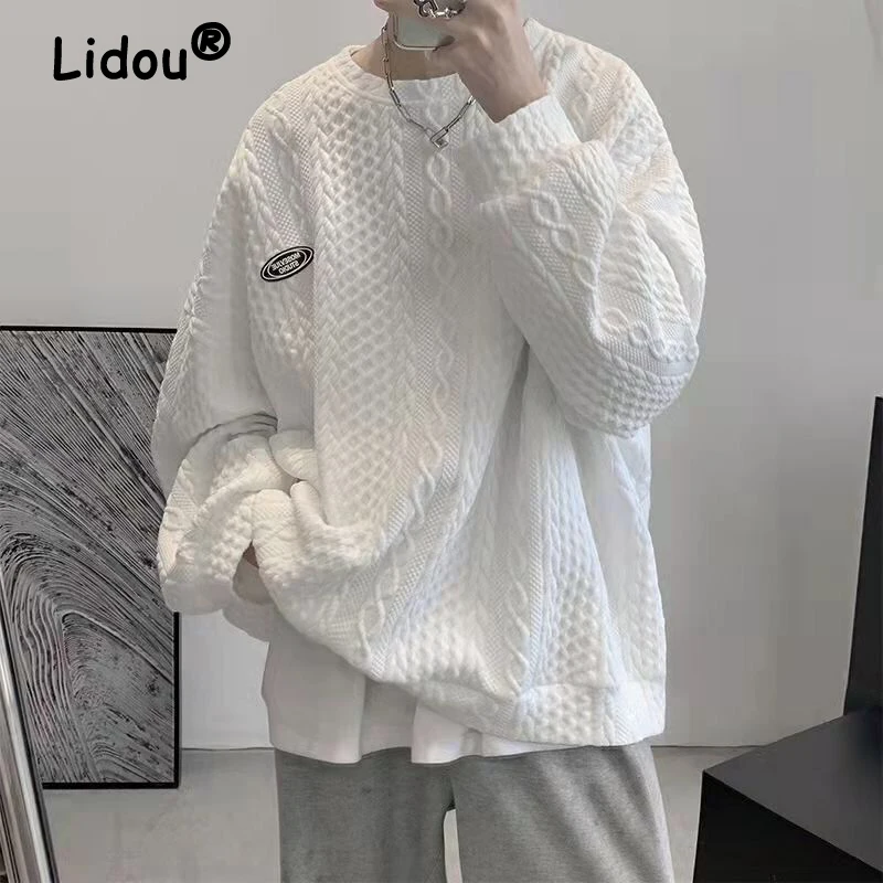 Jersey-de-manga-larga-con-textura-retorcida-para-hombre-ropa-de-calle ...