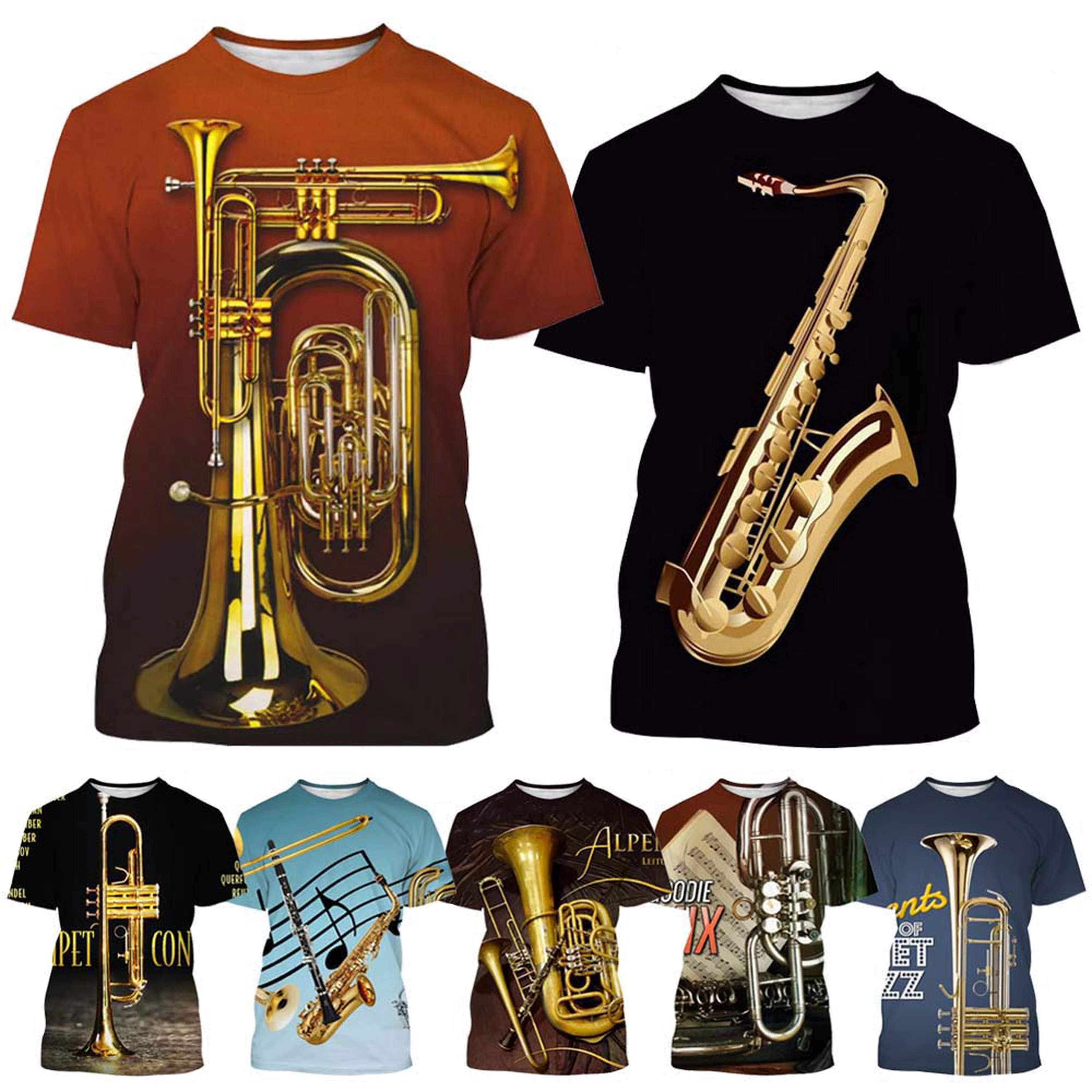 3D-Printing-Small-Brass-Men-s-T-shirt-Classic-Musical-Instrument-T ...