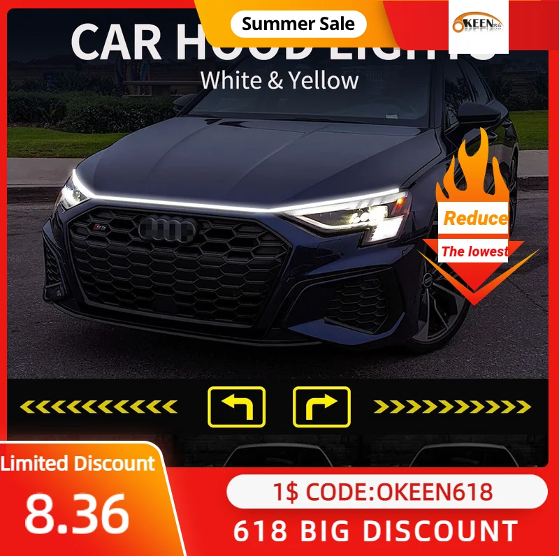 Start LED araba kaput dekoratif ışık şeridi başlangıç tarama ortam ile ...