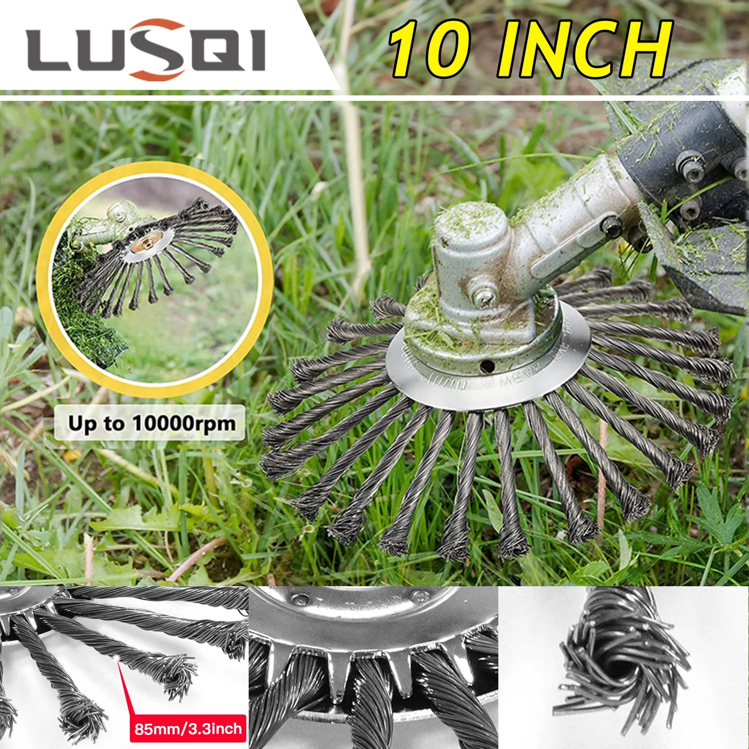 LUSQI 10'' Steel Wire Wheel Grass Trimmer Head Garden Weeding Brush ...
