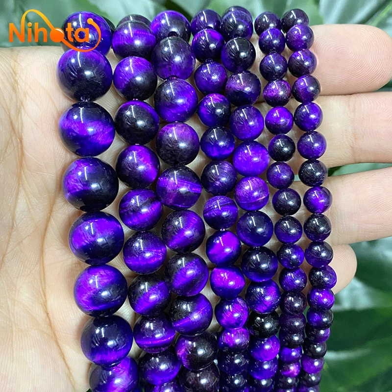 Natural-Smooth-Purple-Tiger-Eye-Stone-Round-Loose-Beads-DIY-for-Jewelry ...
