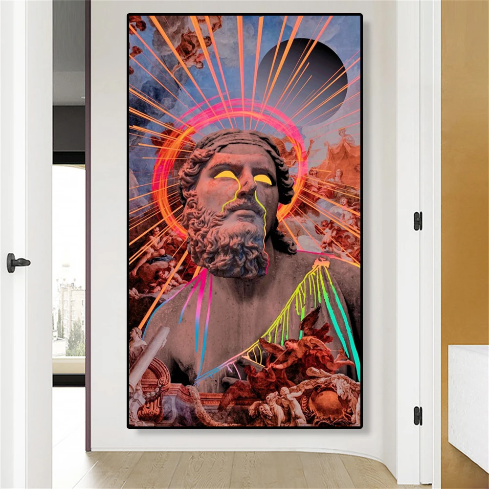 Modern-Abstract-Greek-God-Sculpture-Poster-Colourful-Street-Art-Canvas ...