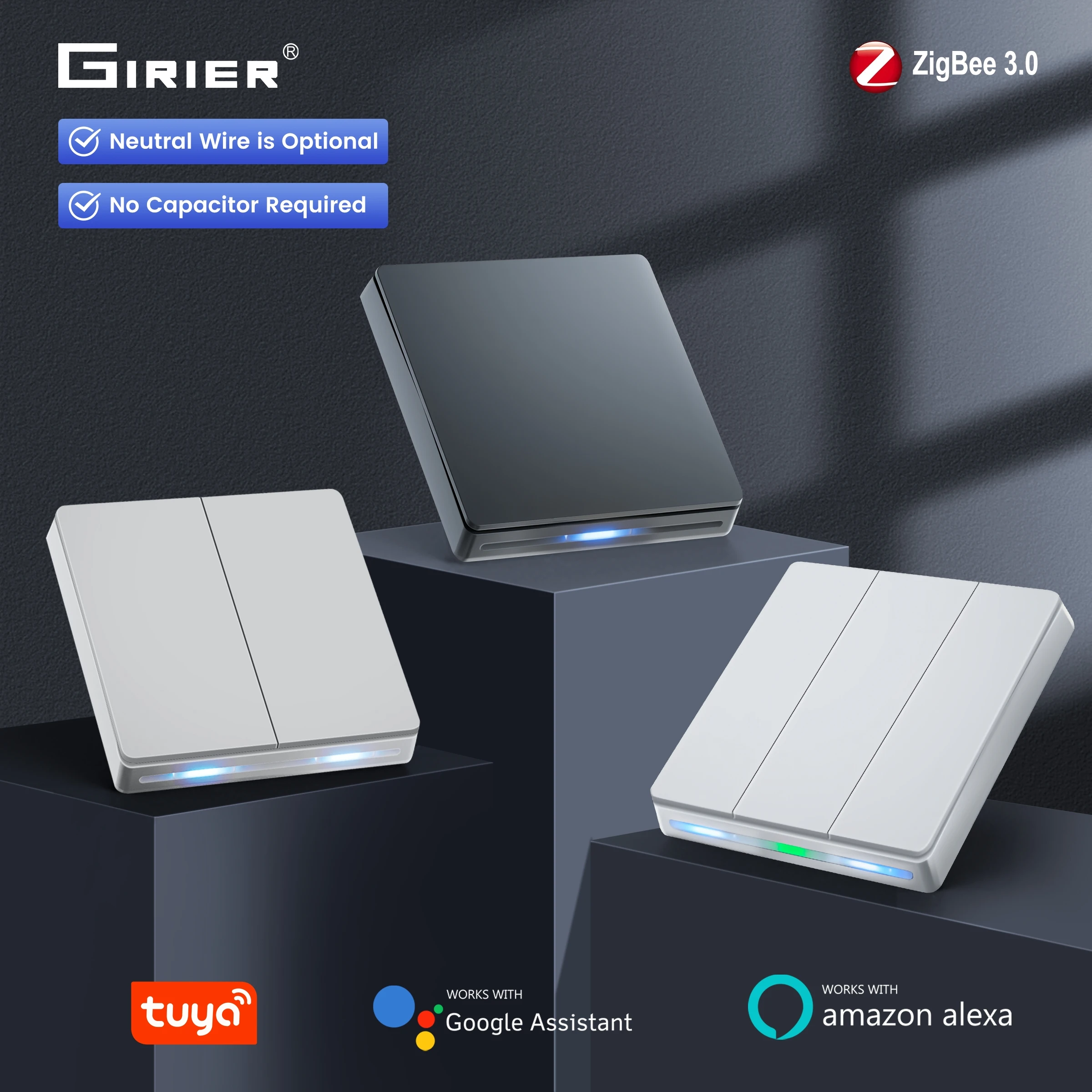 GIRIER Tuya Smart Wall Switch ZigBee Button Light Switches 1/2/3/4 Gang ...