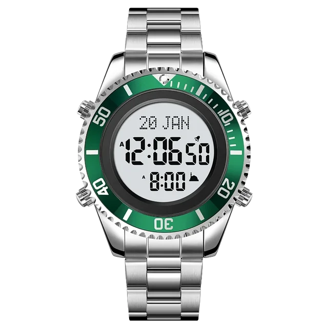 SKMEI 2141 Stainless Steel Digital Watche Muslim Azan Prayer Compass ...