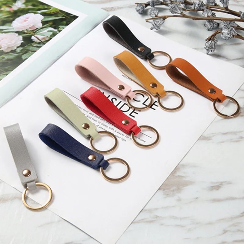 8 Colors Fashion PU Leather Keychain Business Gift Leather Key Chain ...
