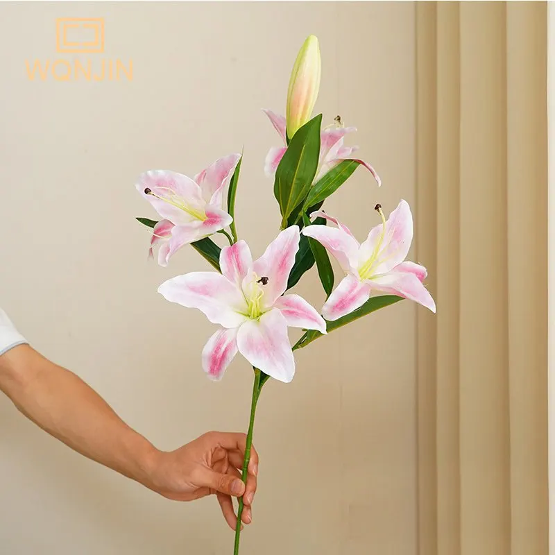 Simulation 5 Heads Long Lily Artificial Flower Fake Lily Bouquet for ...
