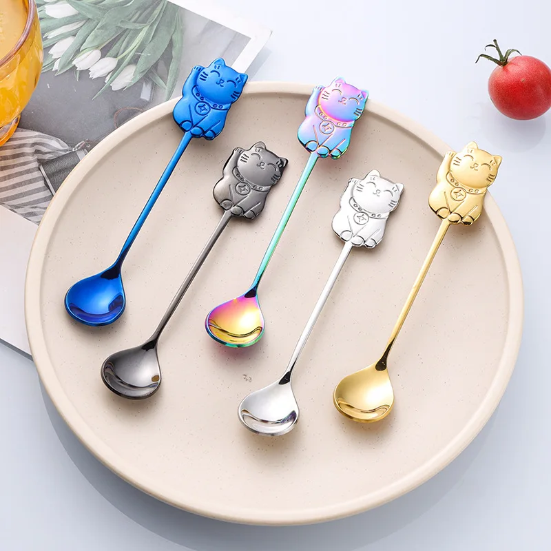Stainless Steel Coffee Spoon Cute Lucky Cat Shape Teaspoon Dessert ...