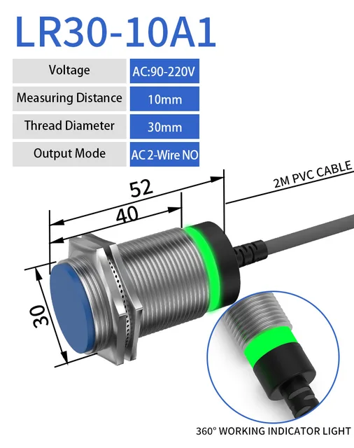 GTRIC M30 Series Inductive Proximity Switch Sensor Sensing Distance 10mm Flush DC 6-36V NPN PNP ...