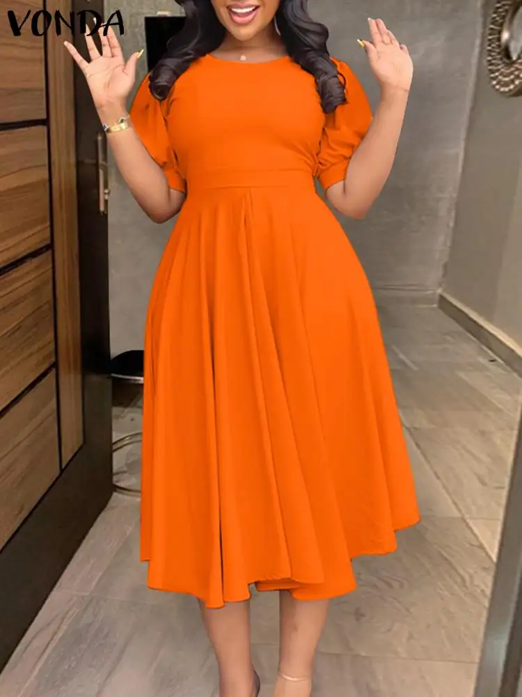 VONDA-Robe-mi-longue-manches-courtes-et-col-rond-pour-femme-robe-de ...