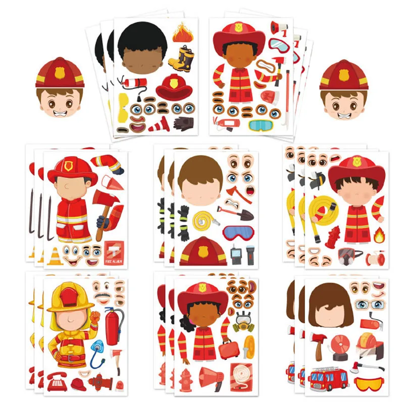 Children-DIY-Firefighter-Sticker-Creative-Make-A-Face-Stickers-Fireman ...