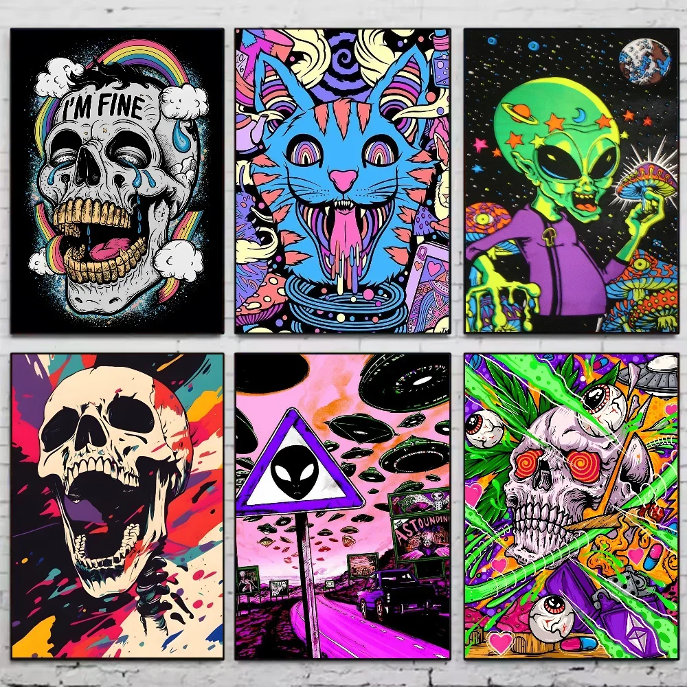 Trippy Skeleton Abstract Psychedelic Poster HD art sticky wall ...