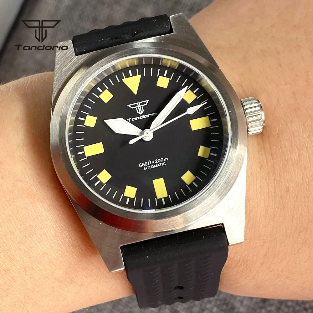 Tandorio-Automatic-NH35A-Black-Dial-Luminous-Brushed-20Bar-Men-s ...