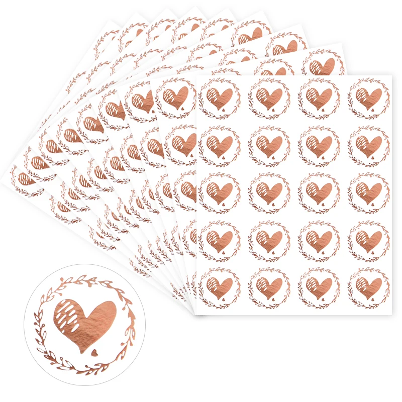 200Pcs-Bronzing-Gold-Heart-Stickers-Transparent-Round-Envelope-Sealing ...