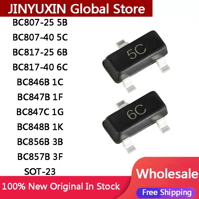 100pcs New Bc807 25 5b Bc807 40 5c Bc817 25 6b Bc817 40 6c Bc846b 1c