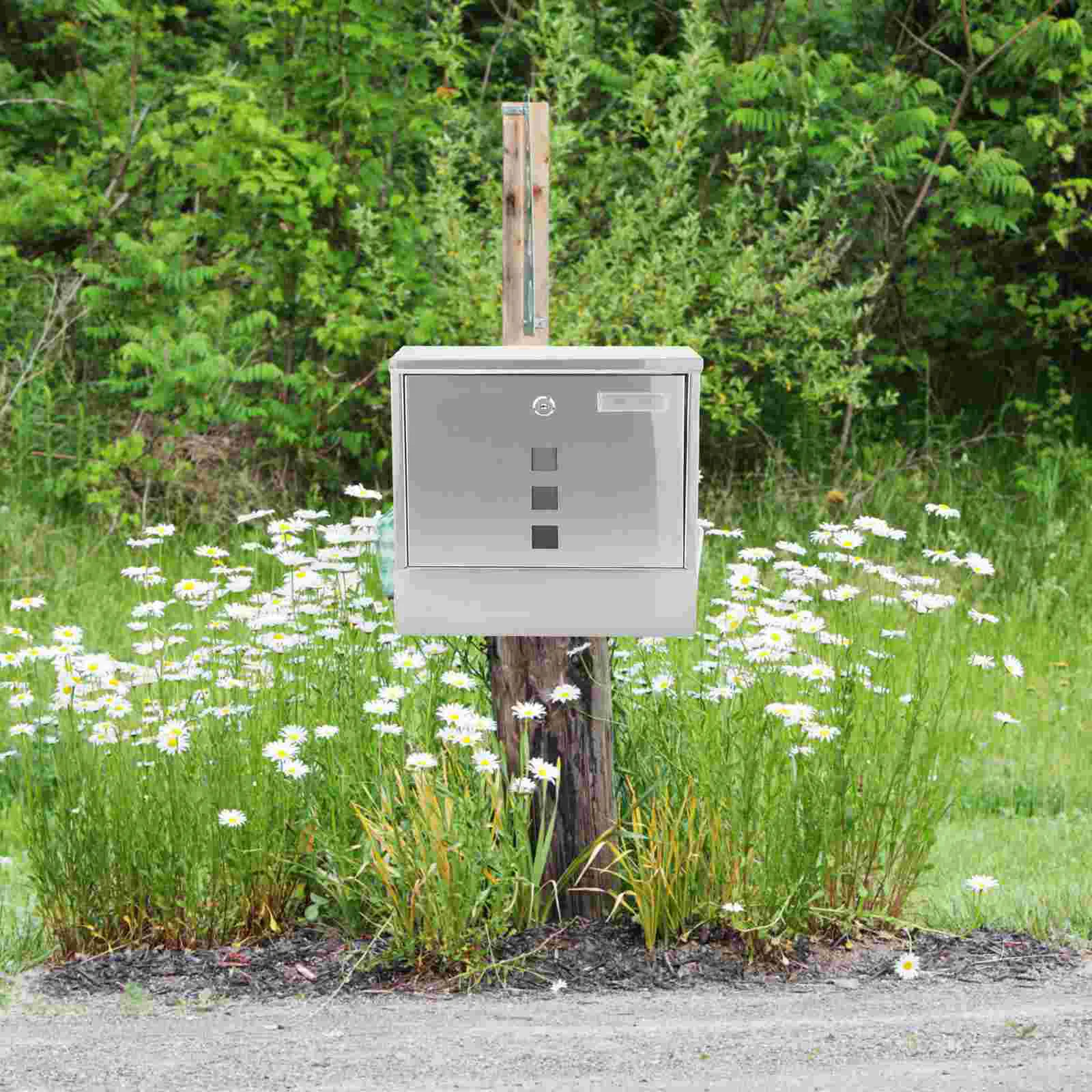 Outdoor-Rainproof-Mailbox-Stainless-Steel-Newspaper-Office-Decor-Lock ...