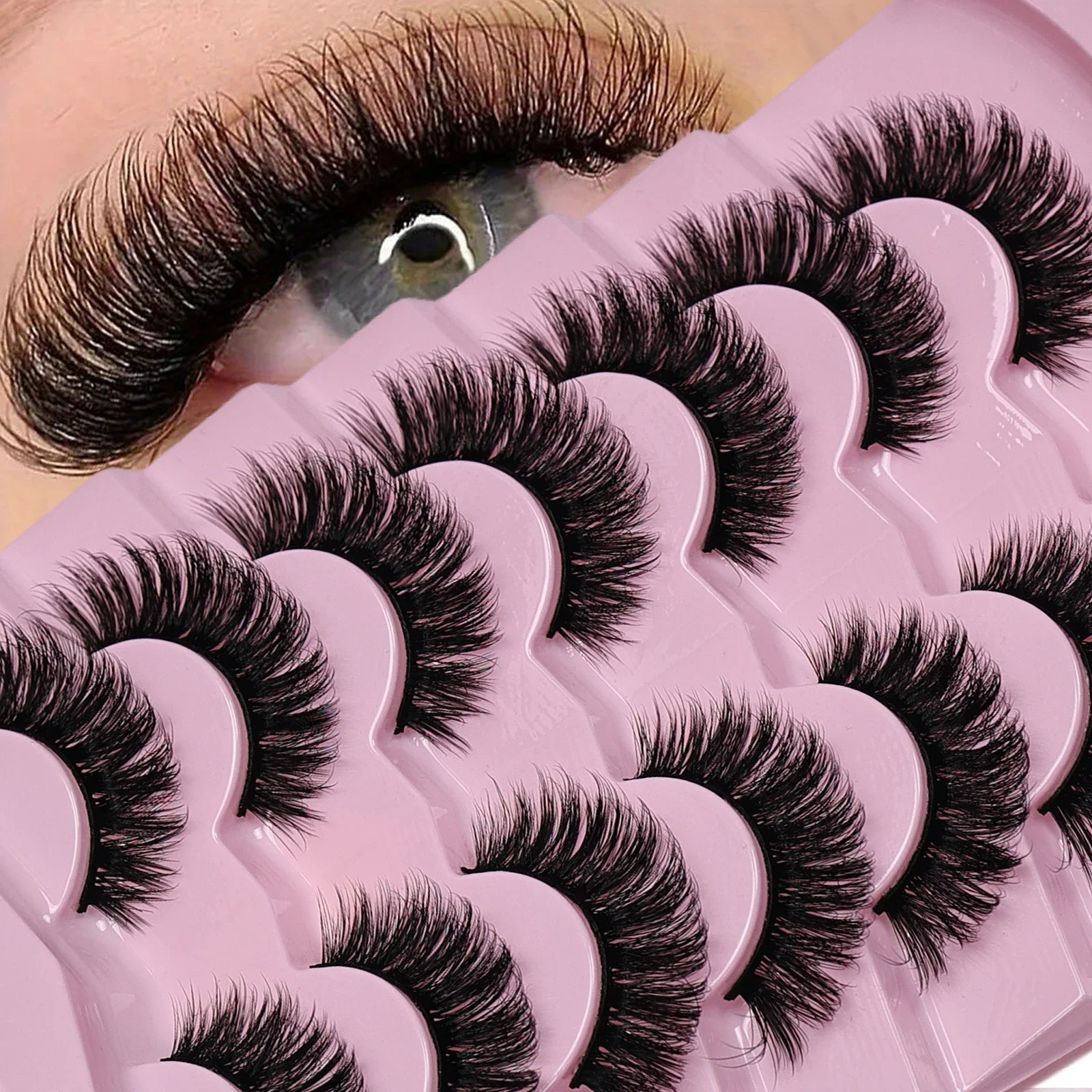 7 Pairs False Eyelashes Wispy Lashes Natural Look Fake Eyelashes Cat ...